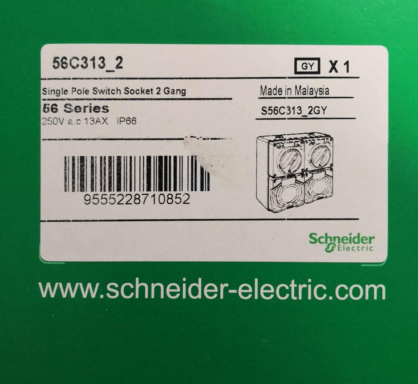 Schneider 2G13A Weatherproof switch socket (56C313/2)